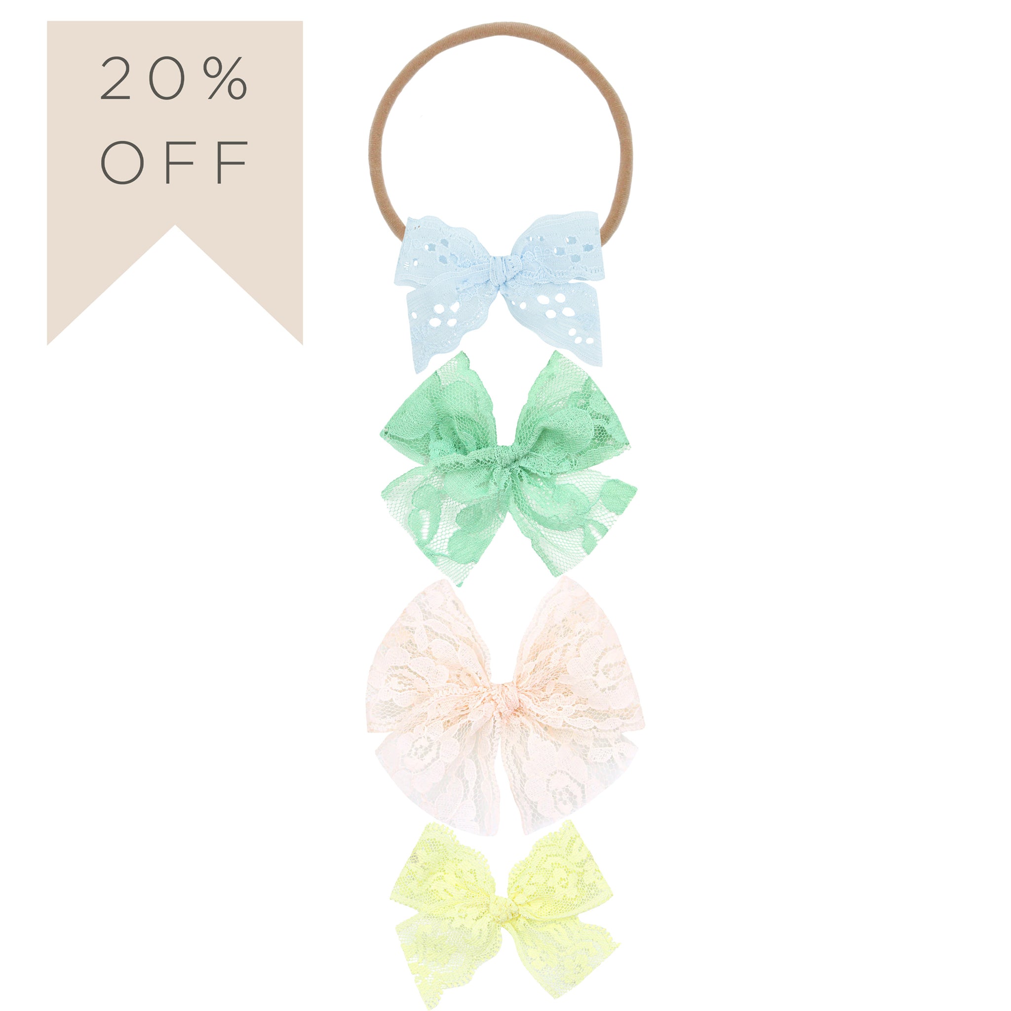 Lace Bow 4 Pack - Powder Blue Headbands